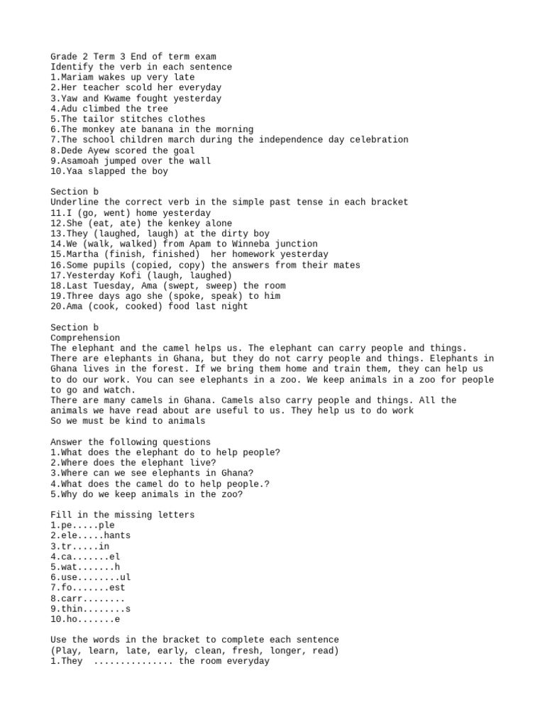 Grade 2 Term 3 English Exam Guide | PDF