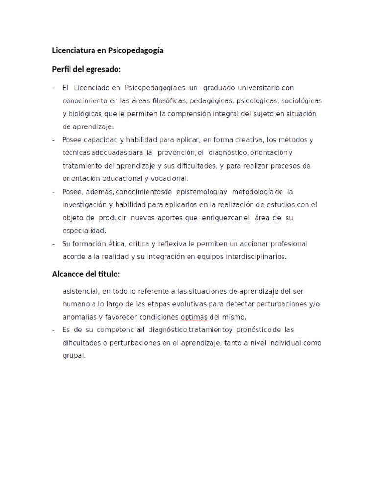Licenciatura en Psicopedagoga | PDF