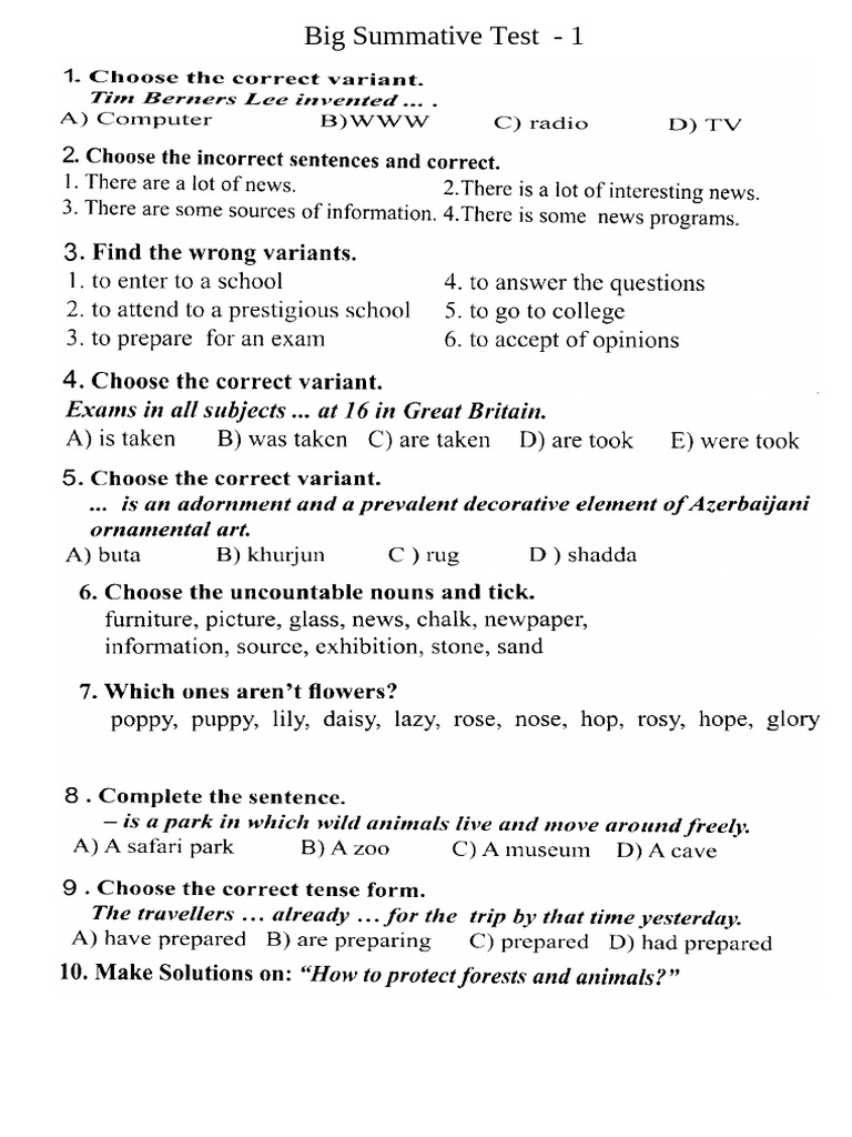 VIII Sinif İngilis Dili BSQ 1 | PDF