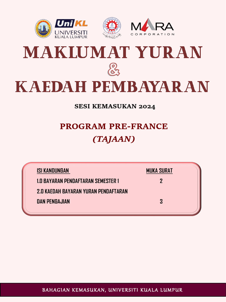 Maklumat Yuran Kaedah Pembayaran PreFrance YTP | PDF