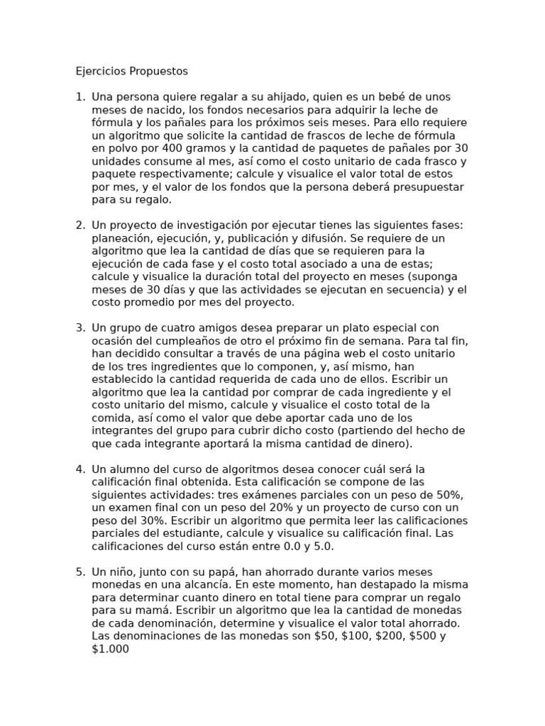 Ejercicios Propuestos Algoritmos Secuenciales | PDF | Algoritmos