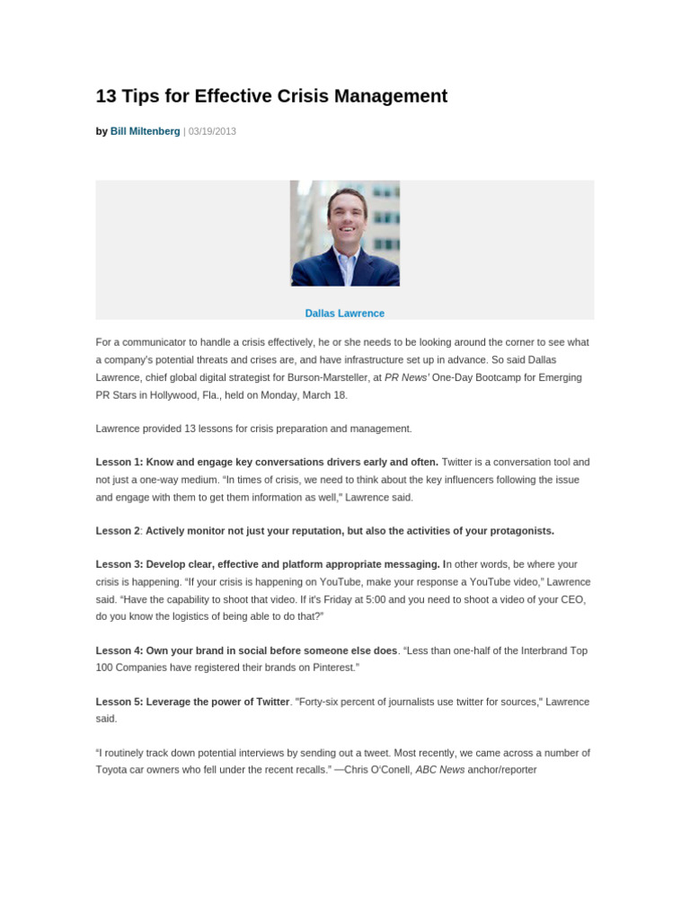 13 Tips For Effective Crisis Management | PDF | Crisis Management