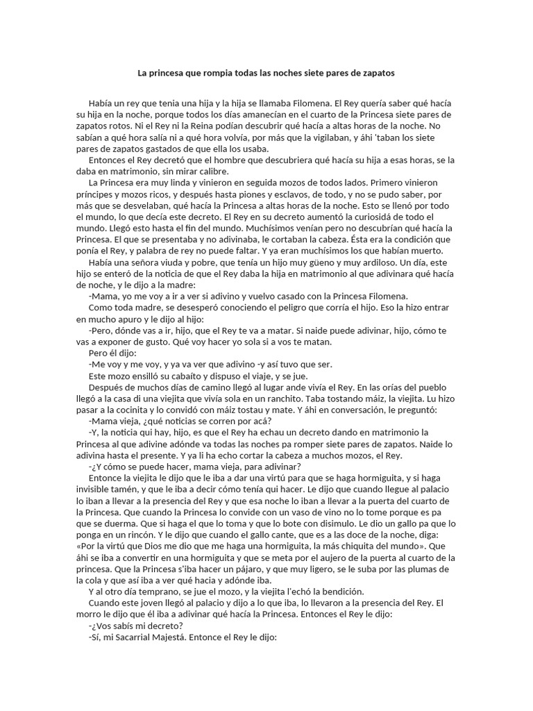 La Princesa Que Rompia Todas Las Noches Siete Pares de Zapatos | PDF