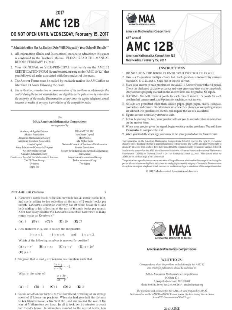 AMC12B 2017 | PDF | Square Root | Monotonic Function