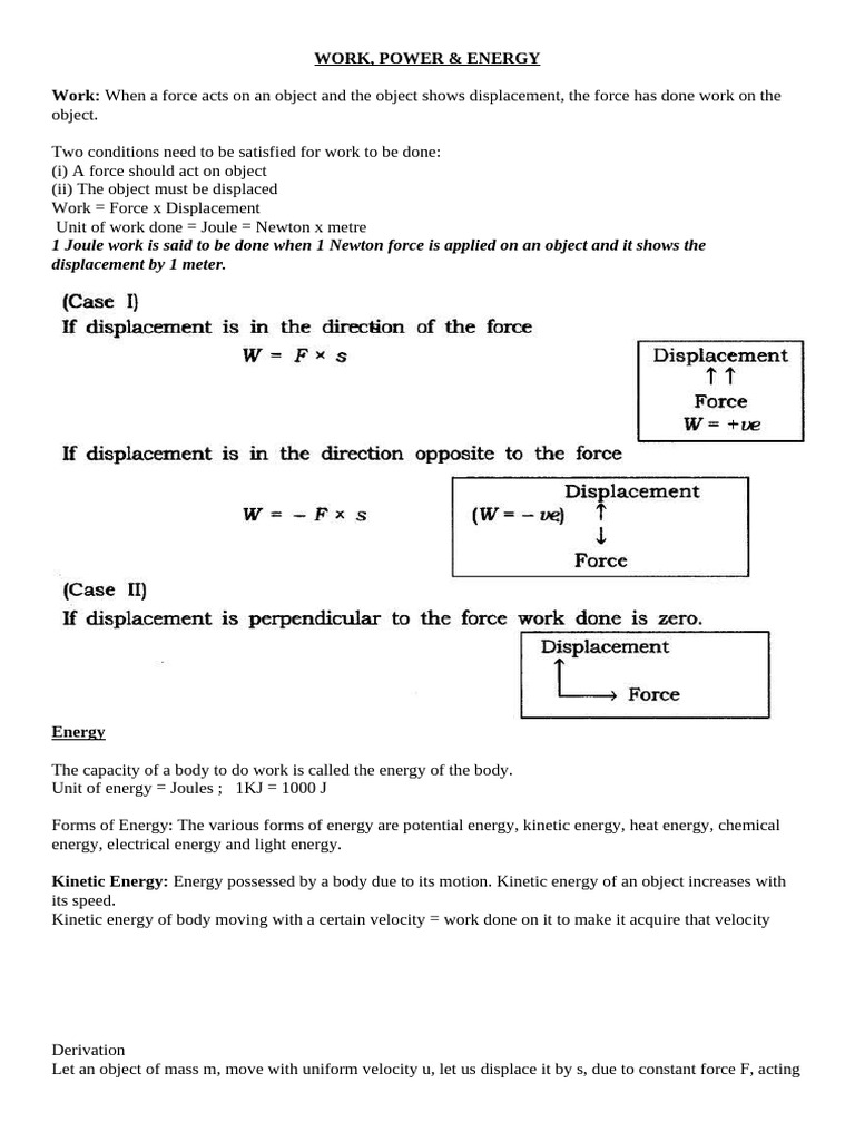 Notes On Work, Energy & Power | PDF | Potential Energy | Force