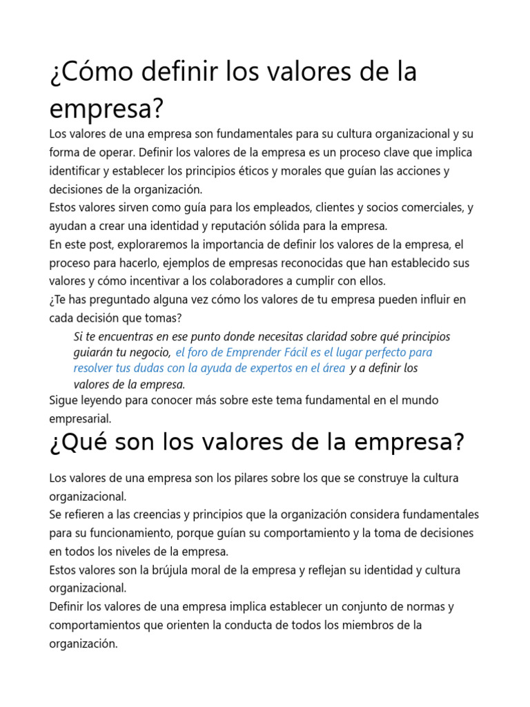 Cómo Definir Los Valores de La Empresa | PDF | Business | Cultura organizacional