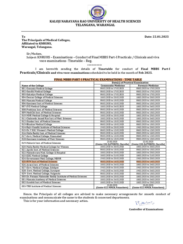 KNRUHS - Final MBBS Part-I - Practical Exam Dates - Jan 2025 | PDF ...