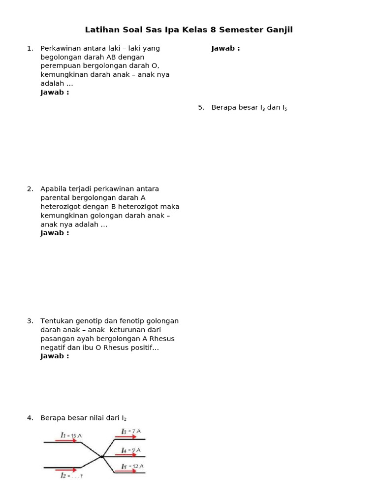 LATIHAN SOAL SAS IPA kelas 8 SEMESTER GANJIL | PDF