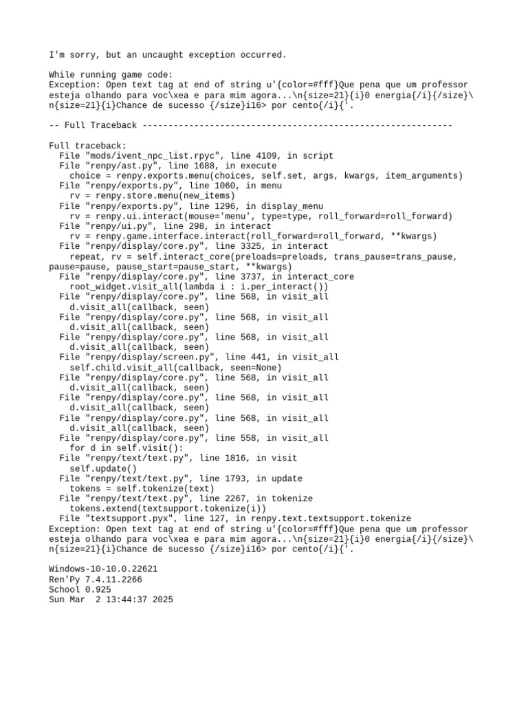 Ren'Py Exception: Open Text Tag Error | PDF | Control Flow | Computer ...