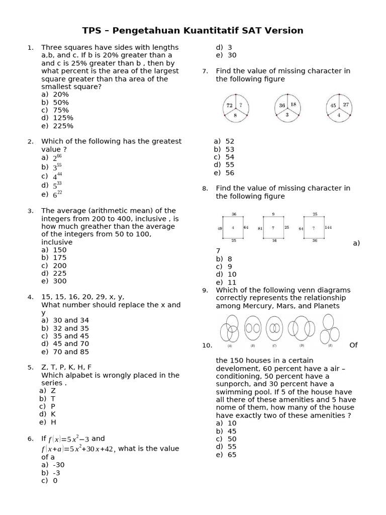 Latihan Soal Tps Utbk PK B.ing | PDF | Area | Integer