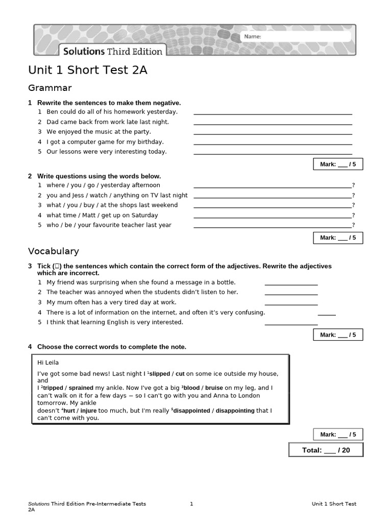 Sol3e Preint U1 Short Test 2a | PDF