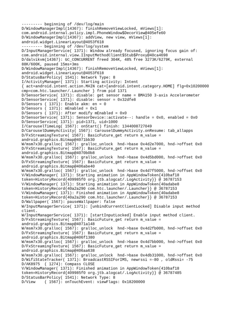 Alogcat Log Analysis Report | PDF | Java (Programming Language) | Computing