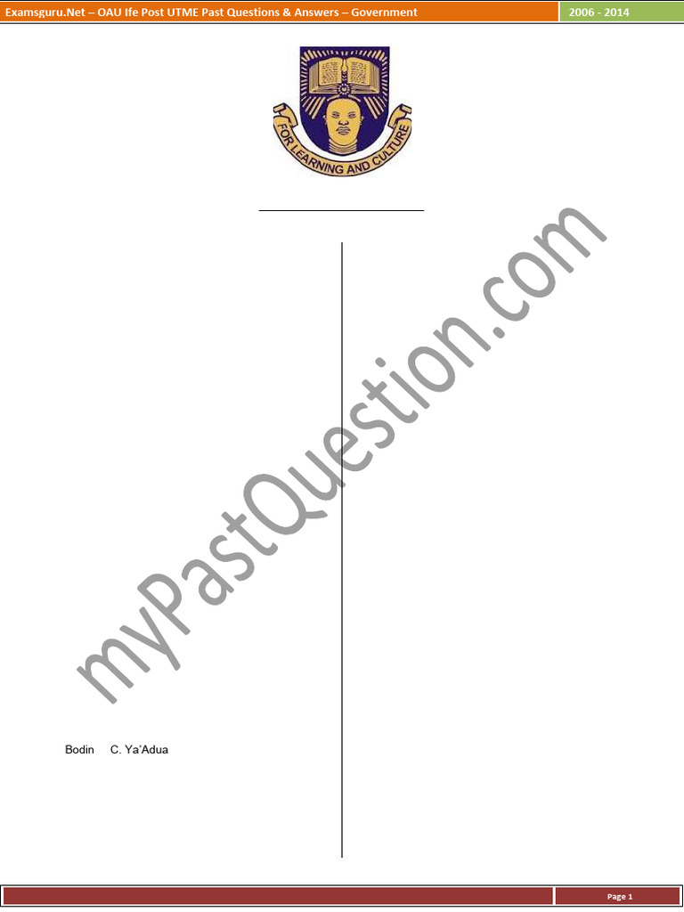 OAU Post UTME Past Questions - Government | PDF | Nigeria | Separation ...