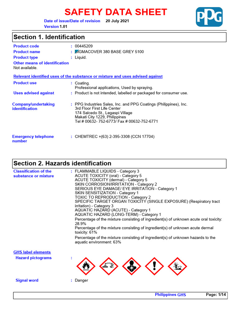 Sigmacover 380 Base Grey | PDF | Toxicity