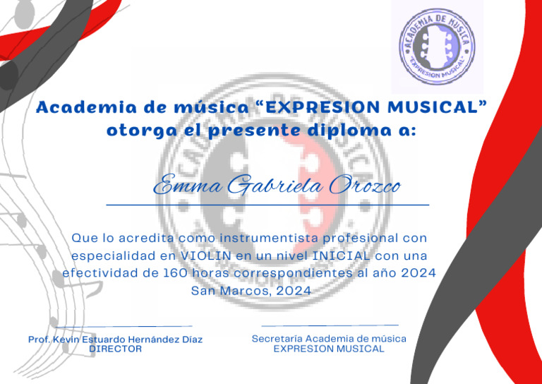 Documento A4 Certificado Diploma Reconocimiento Premio Música Naranja y ...