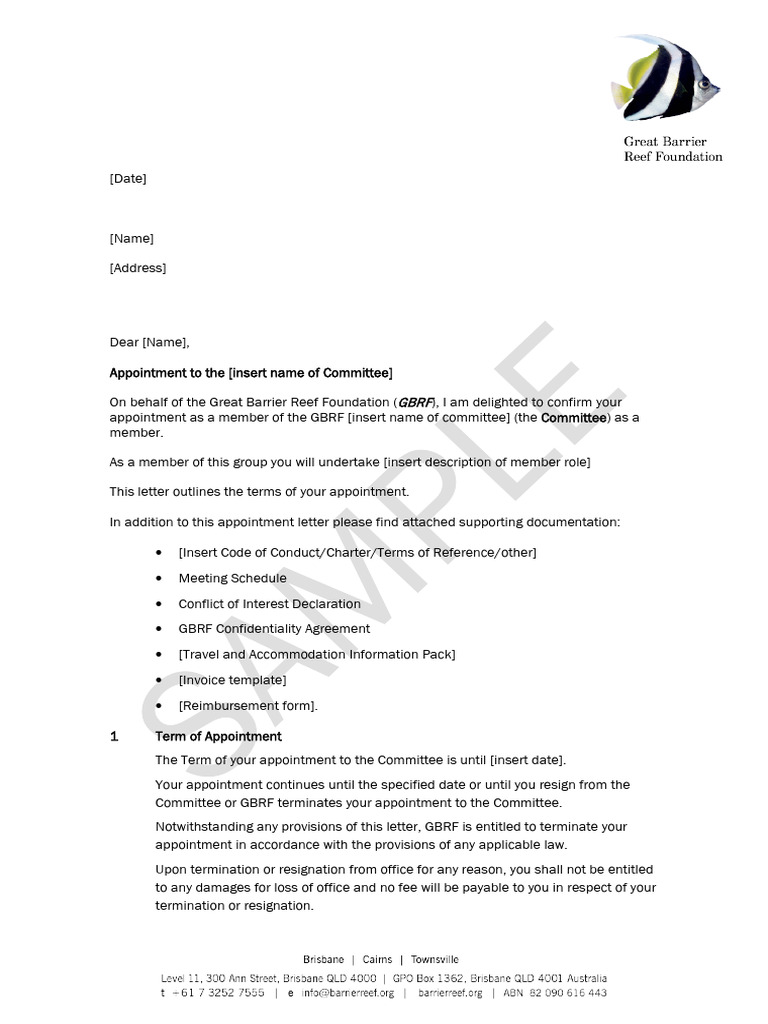 GBRF Committee Appointment Letter | PDF | Confidentiality | Private Law