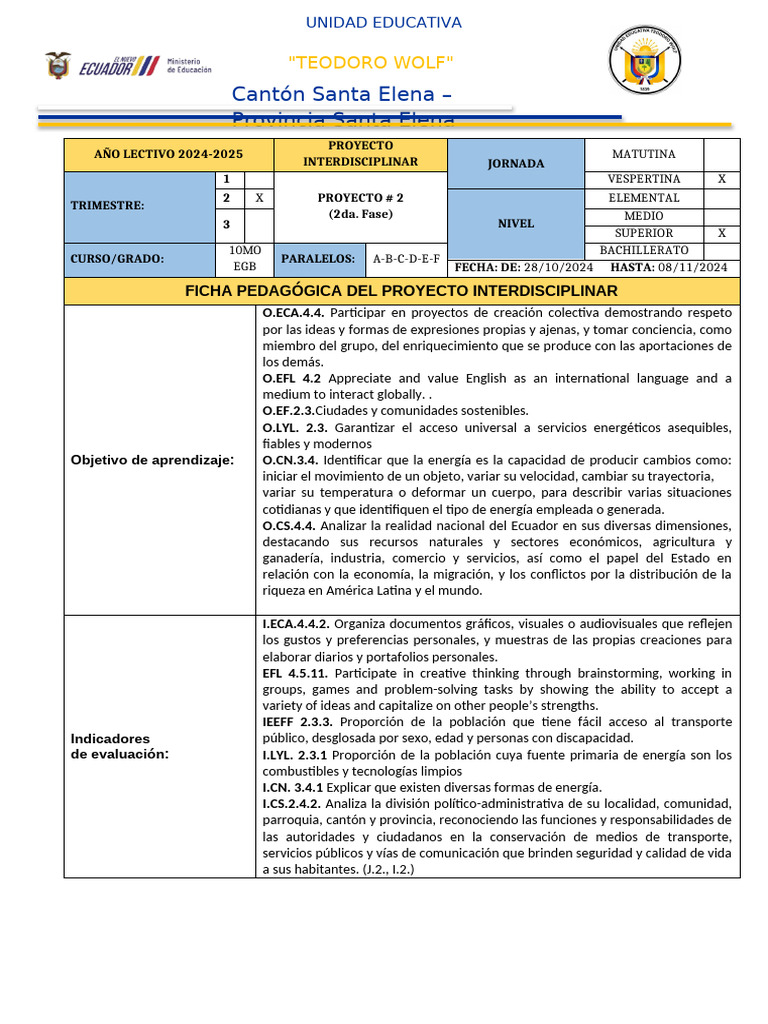 Decimo - Proyecto Interdisciplinar Fase 2 | PDF | Energía renovable | Energía solar