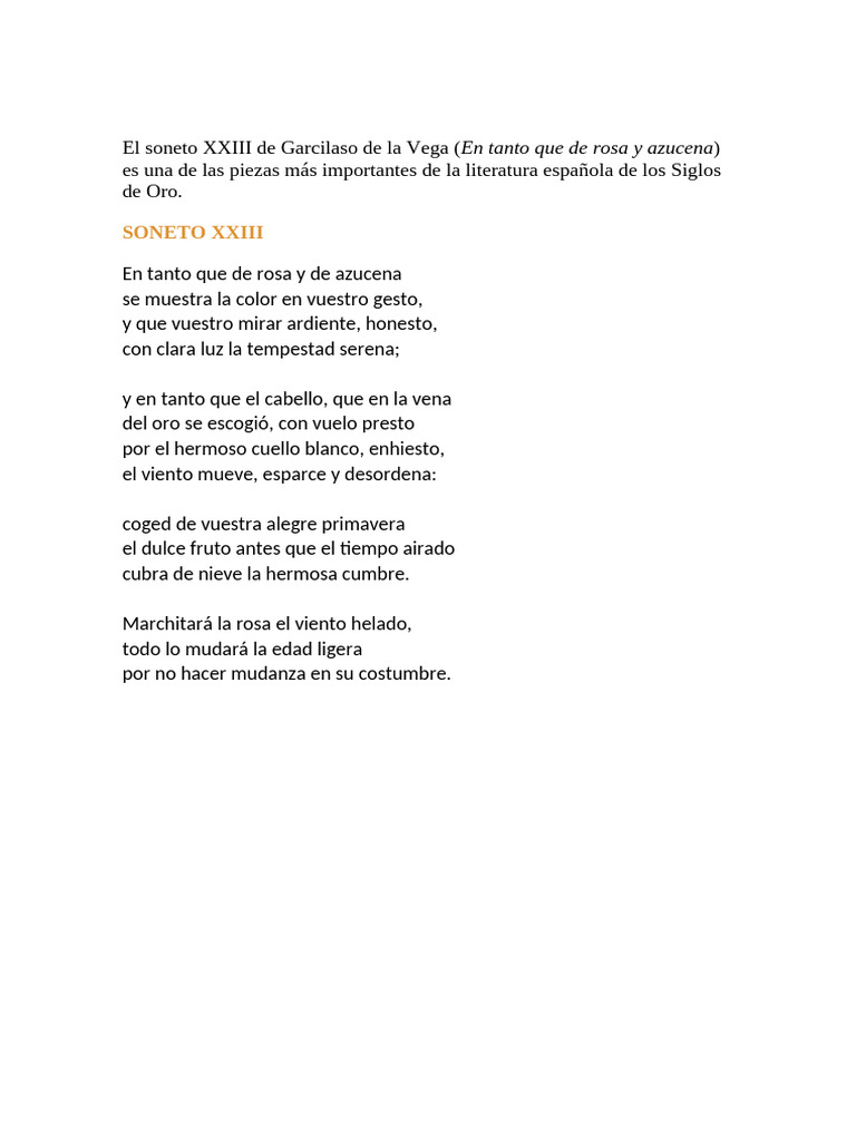 El Soneto XXIII de Garcilaso de La Vega | PDF
