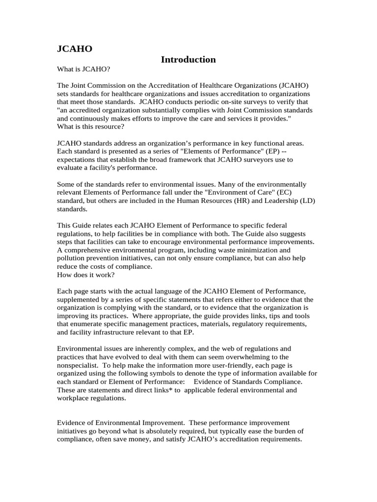 JCAHO | PDF | Joint Commission | Regulatory Compliance