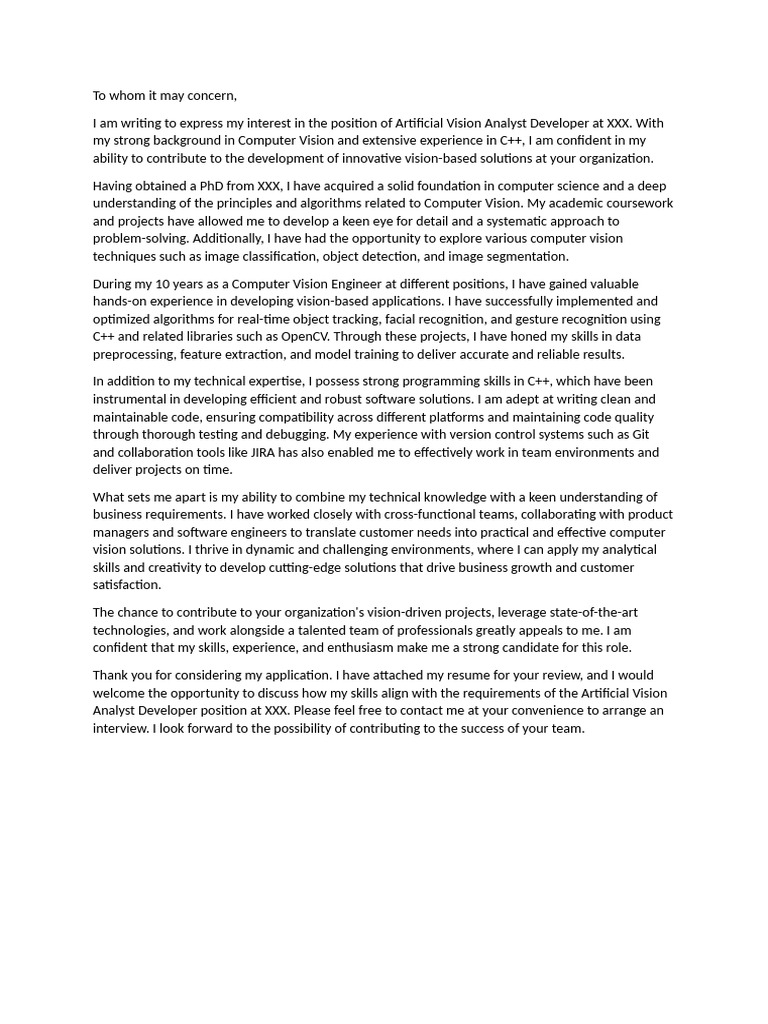 cover_letter | PDF | Computer Vision | Software