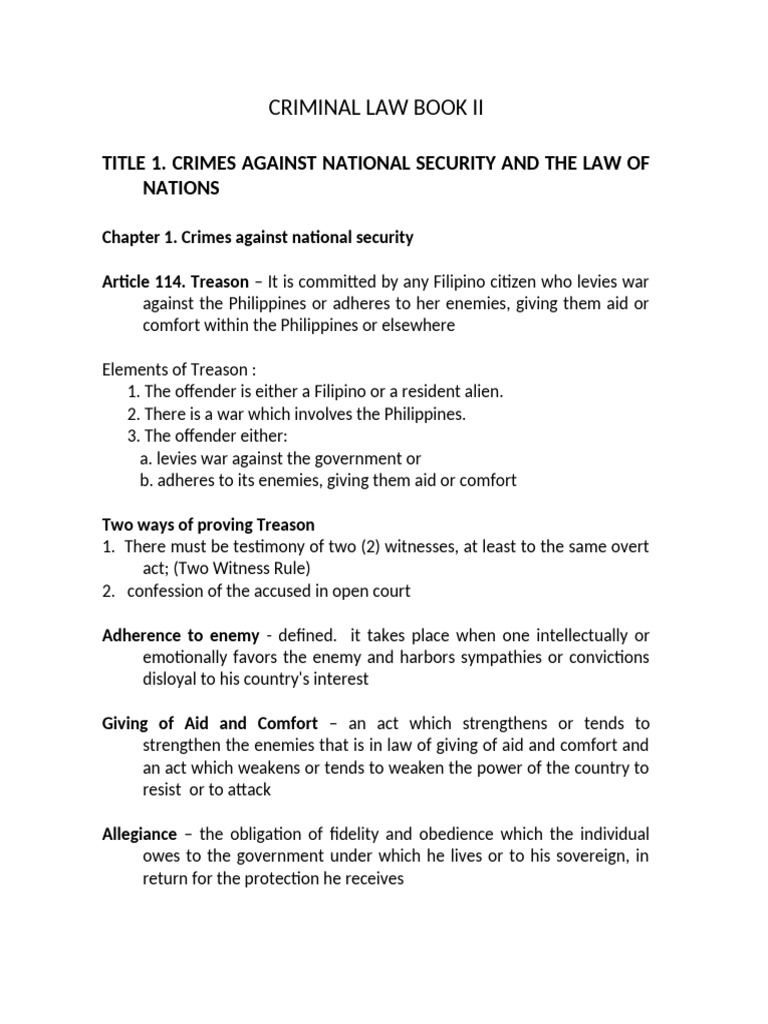 CRIMINAL LAW BOOK II | PDF | Treason | Detention (Imprisonment)