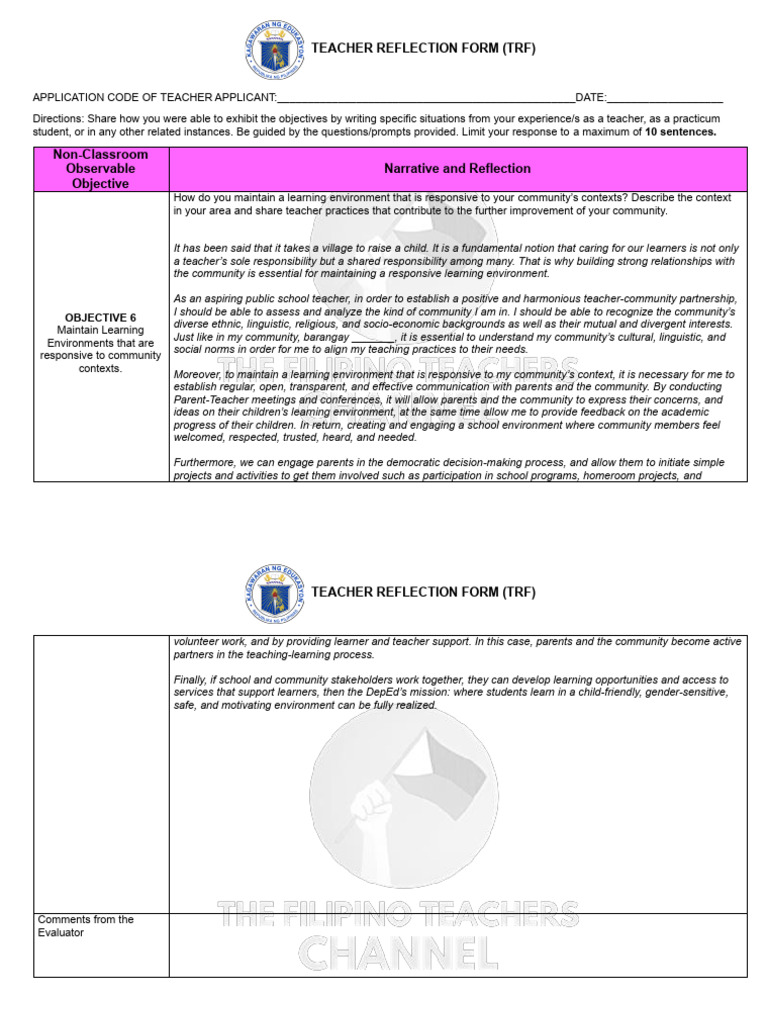 TRF Objective 6 Answer 01 | PDF | Teachers | Learning