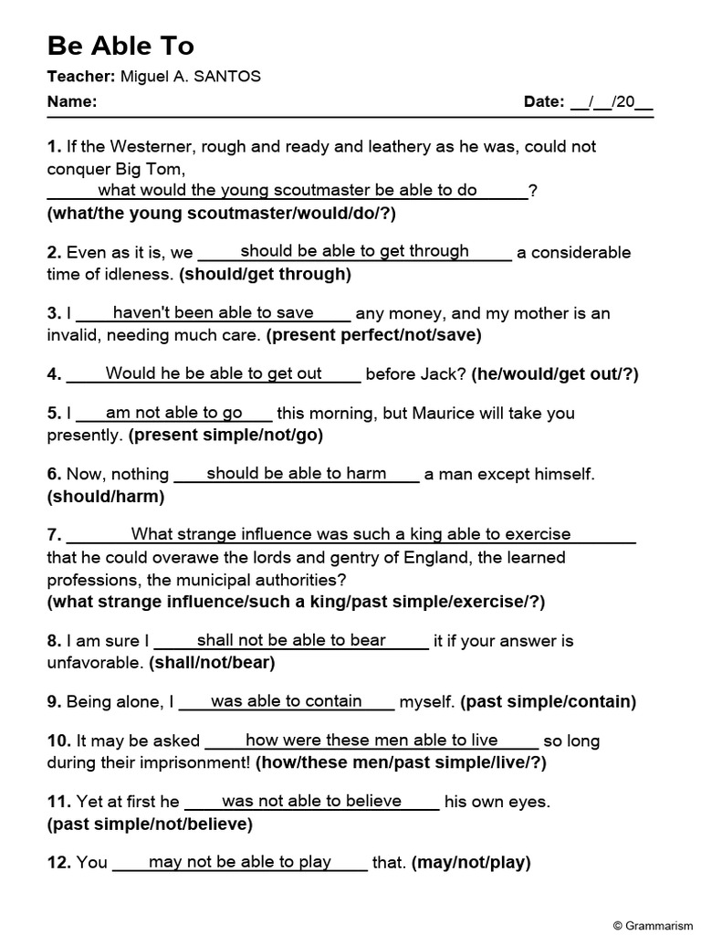 English Modals: Ability Exercises | PDF