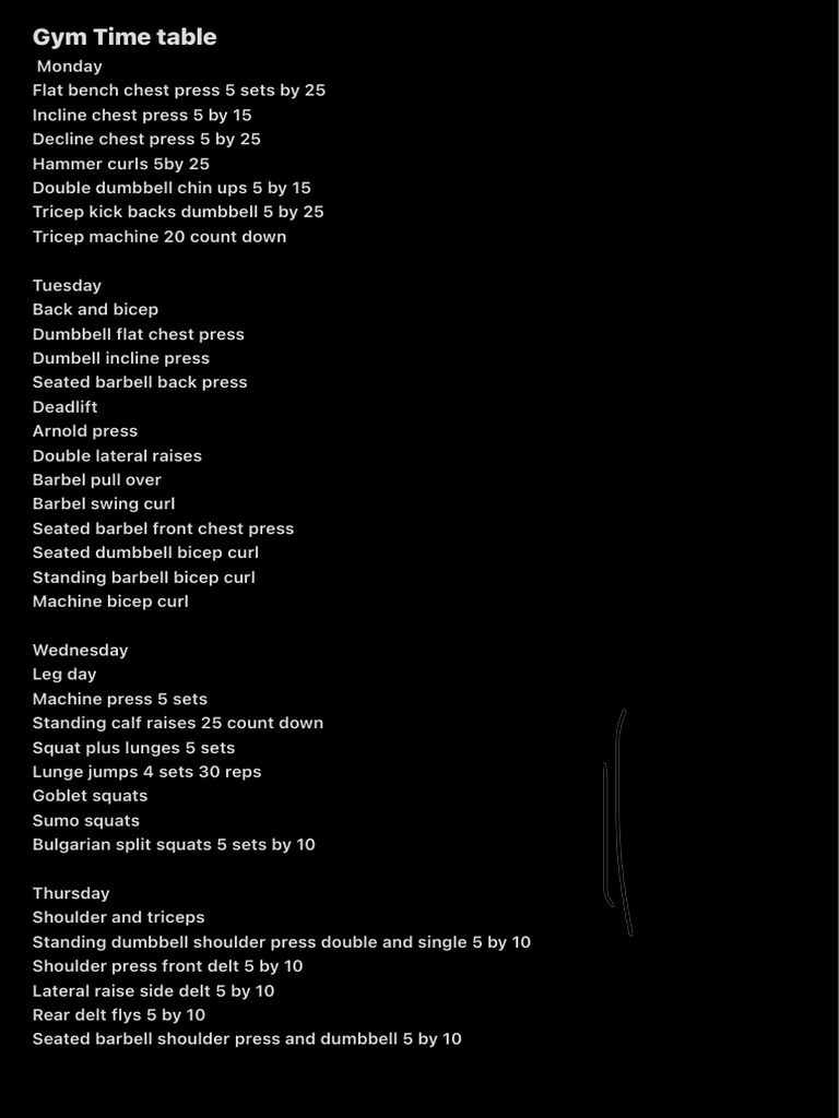 Gym Time Table 2 | PDF