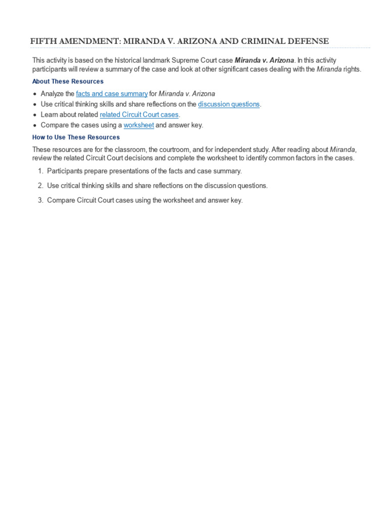 miranda-criminal-defense | PDF | Miranda V. Arizona | Miranda Warning