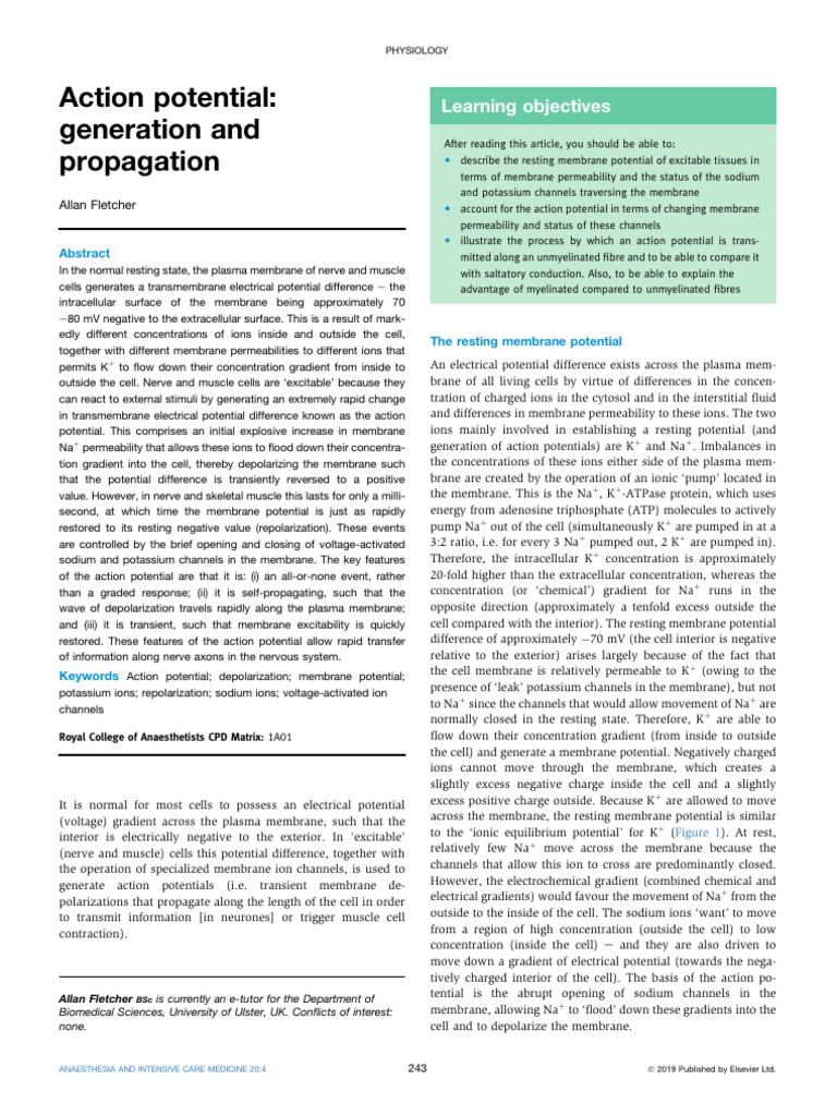 Fletcher 2019 (Action Potential Generation y Propagation) | PDF ...