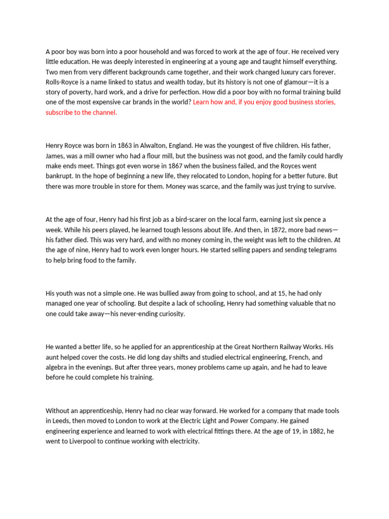 The Poor Boy Who Invented The Most Luxurious Car in The World | PDF