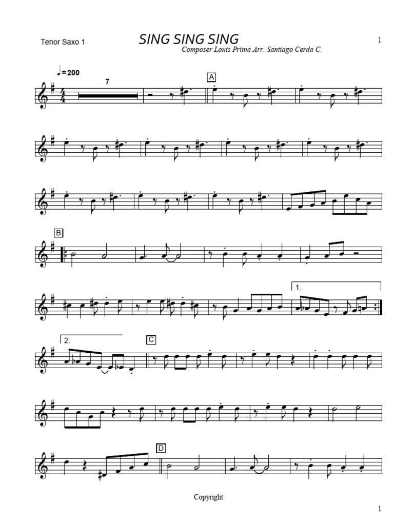 Sing Sing Sing - Tenor 1 | PDF
