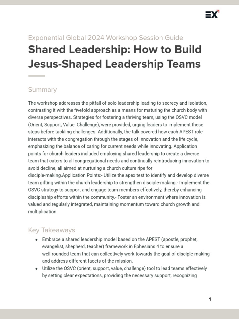 Shared Leadership - How To Build Jesus-Shaped Leadership Teams | PDF ...