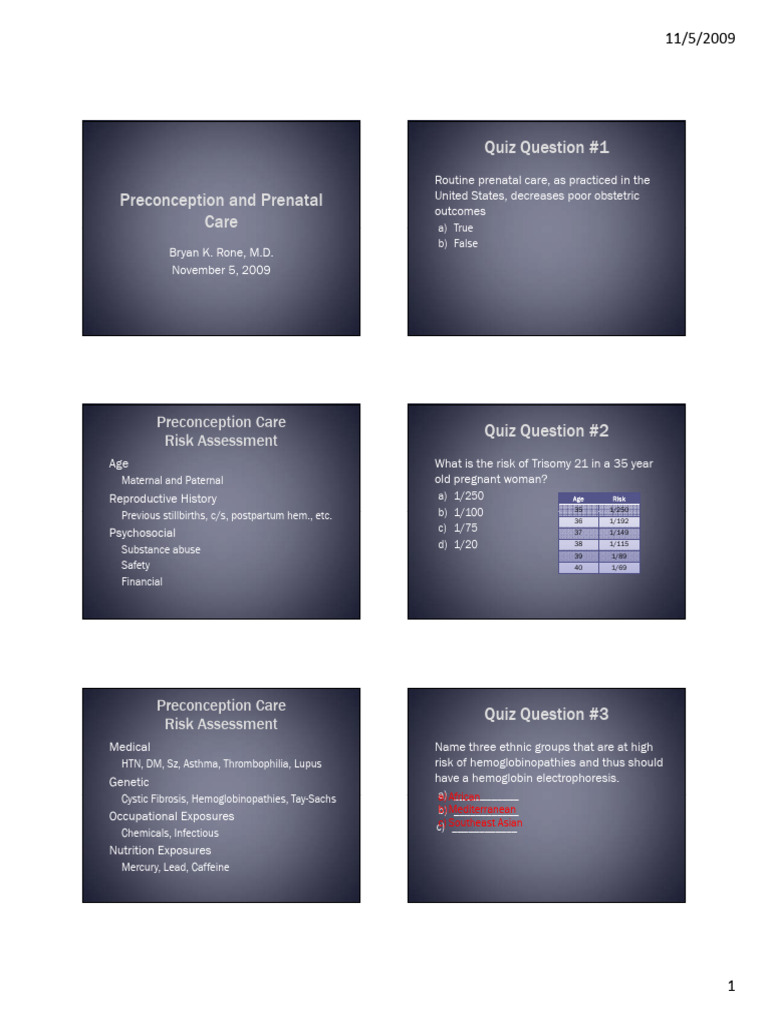 Preconception and Prenatal Care | PDF | Pregnancy | Prenatal Development