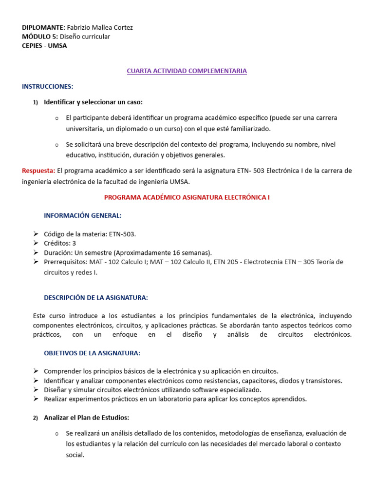 Cuarta Actividad Complementaria | PDF | Evaluación | Red eléctrica