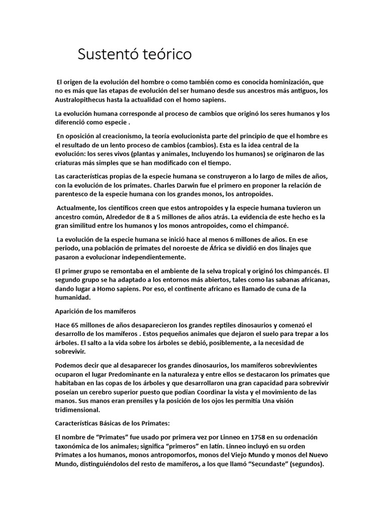 Sustentó Teórico | PDF | Humano | Evolución humana