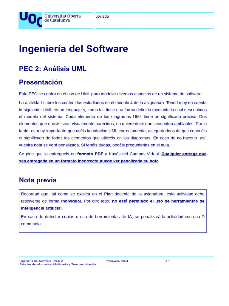 PEC2_Enunciado | PDF | Lenguaje de modelado unificado | Caso de uso