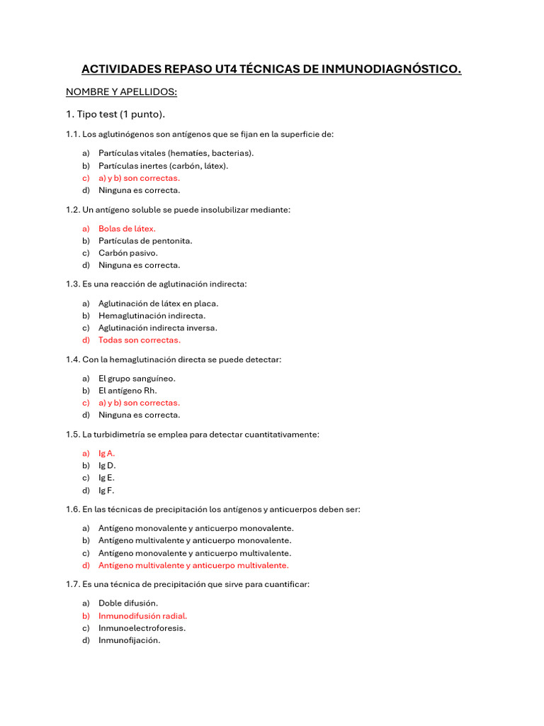Actividades Corregidas Inmuno UT4 | PDF | Sistema complementario | Anticuerpo