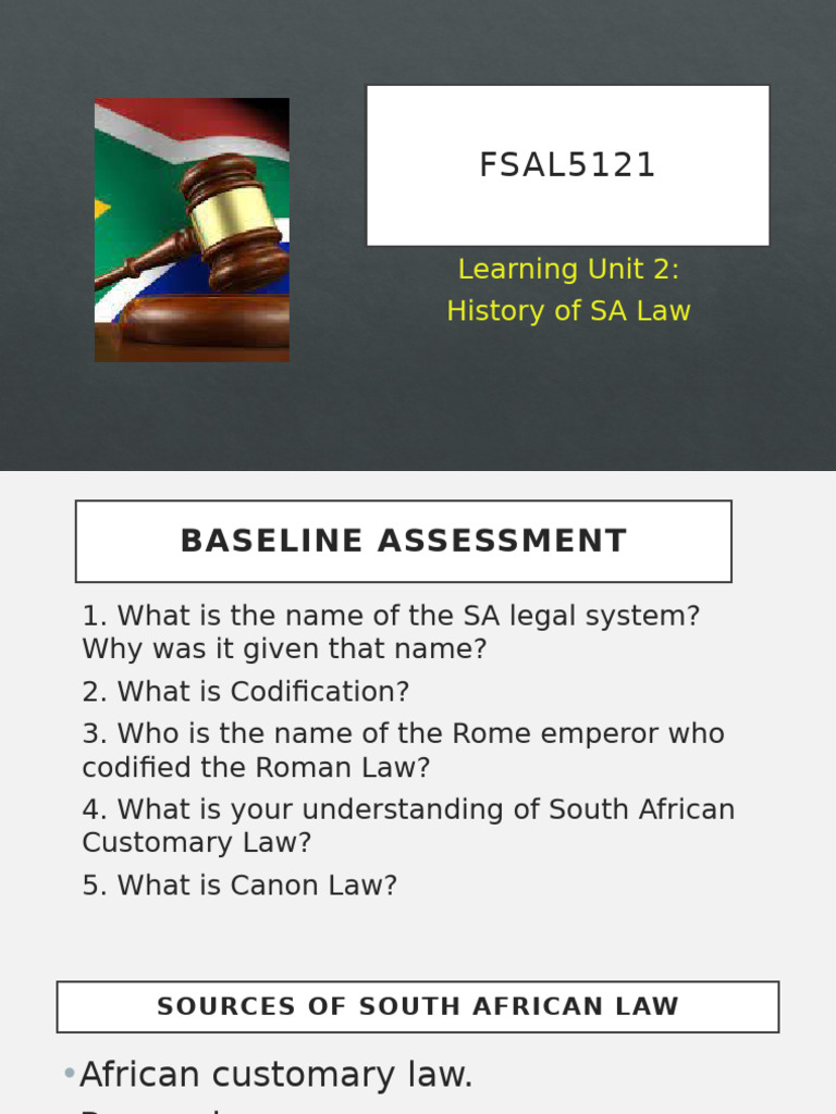 Learning Unit 2-History of Sa Legal System | PDF | Roman Law | Apartheid