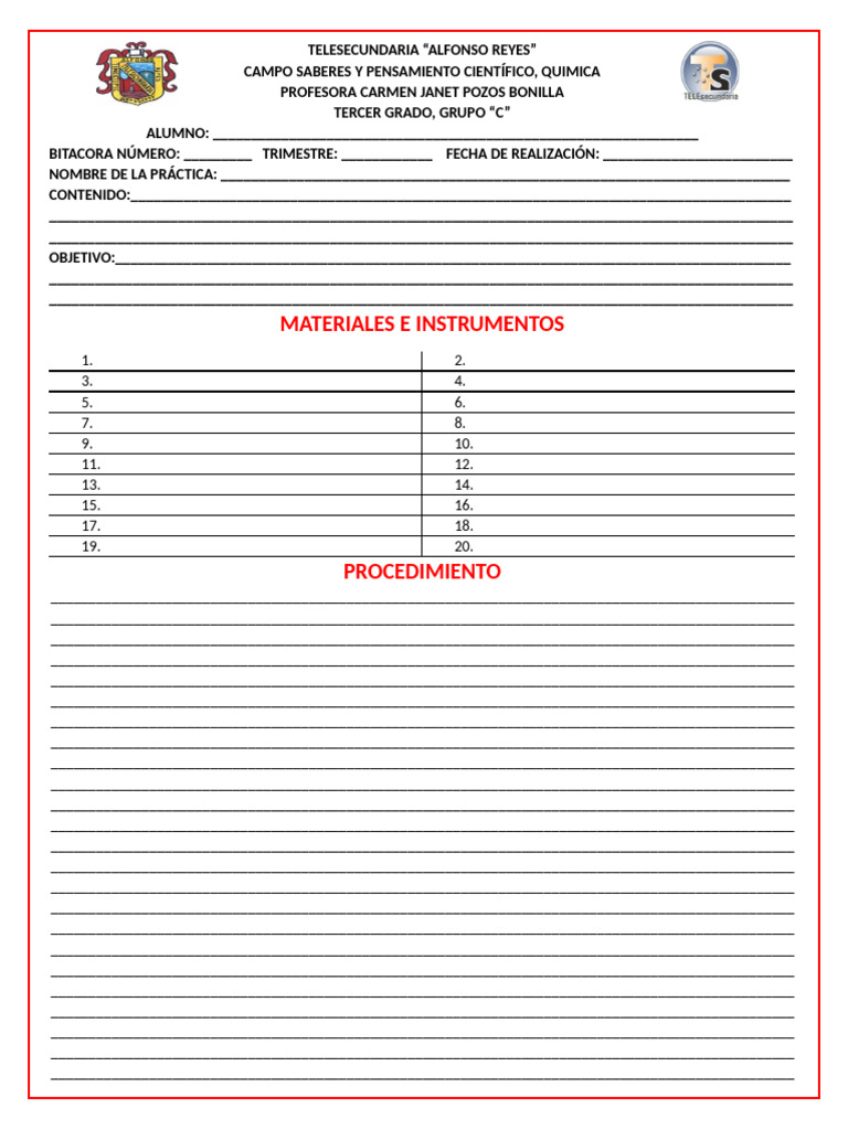 Bitácora de Química Tercer Grado | PDF