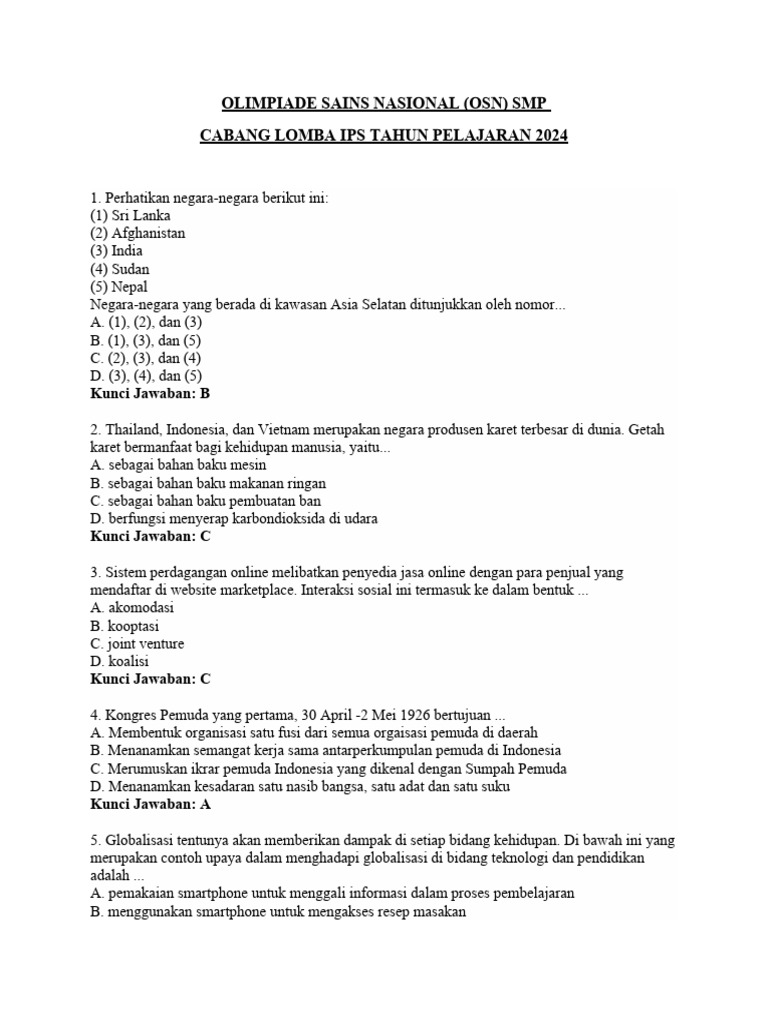 Latihan Soal Osn Ips SMP 2024 - 1 | PDF
