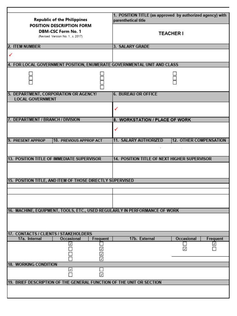 Teacher I Position Description Form | PDF | Teachers | Learning