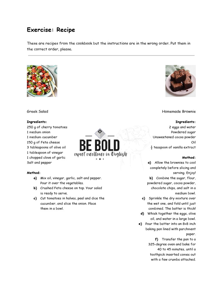 Exercise Recipe PDF | PDF | Salad | Chocolate Brownie