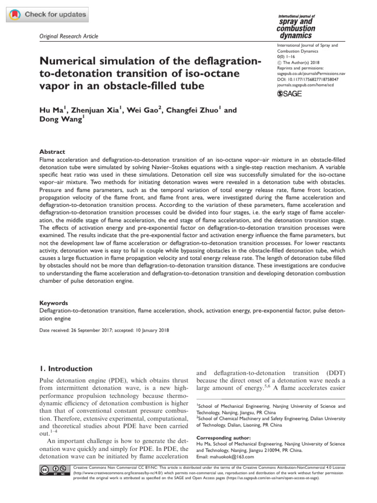 Numerical Simulation of The Deflagration-To-Detona | PDF | Shock Wave | Waves