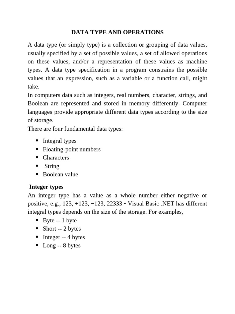 Data Type And Operations 1 Pdf Data Type Integer Computer Science