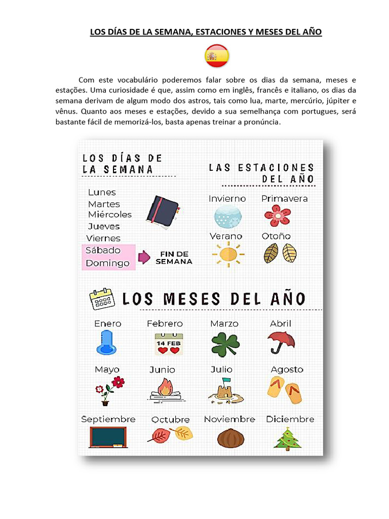 Los Días de La Semana, Meses, Estaciones | PDF