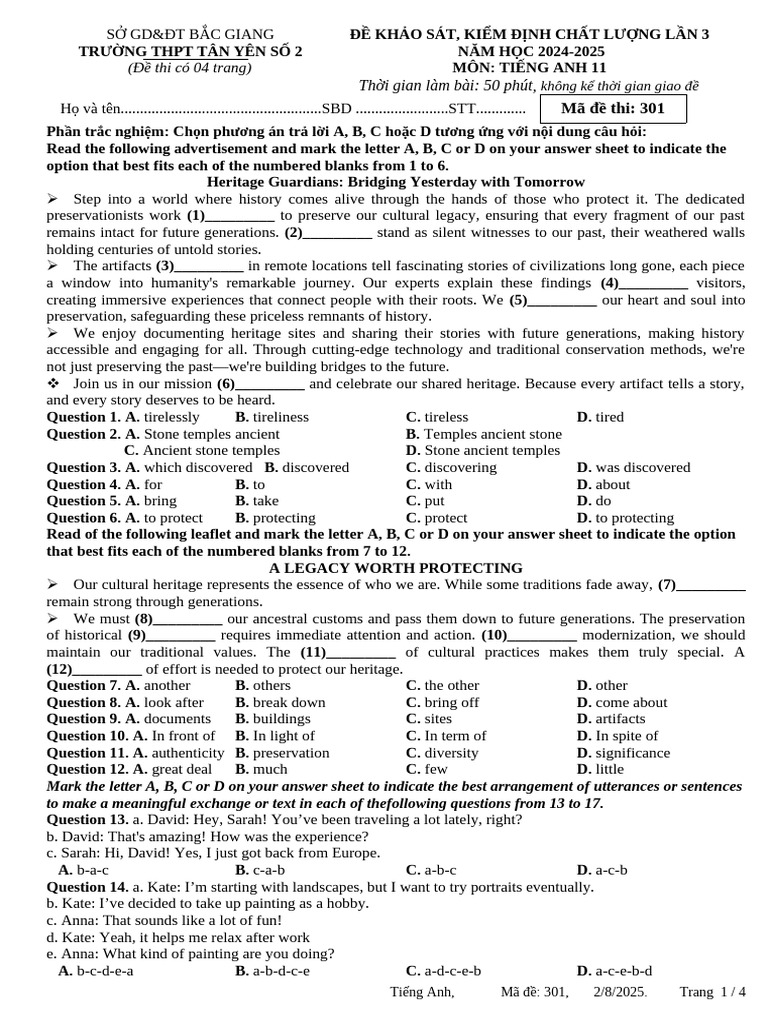English Exam Paper for Grade 11 | PDF | Adolescence | Foreign Language