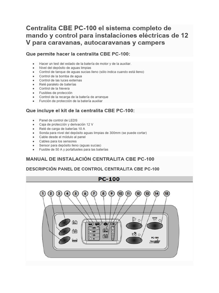 Centralita CBE PC 100 | PDF | Cambiar | Energia electrica