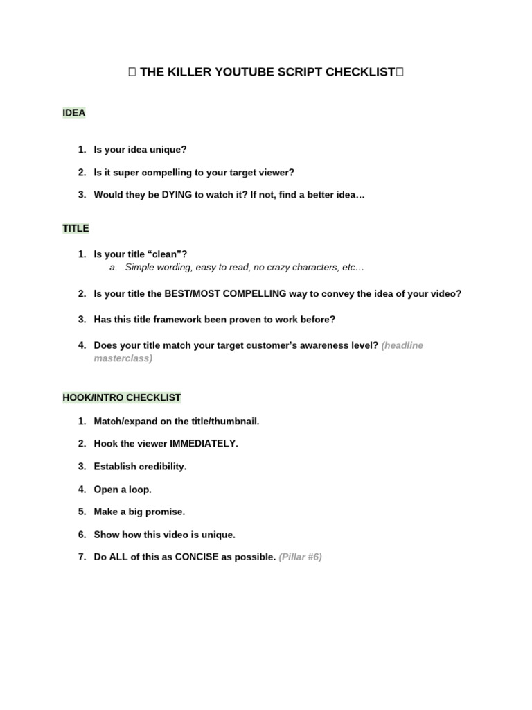Killer YouTube Script Checklist | PDF
