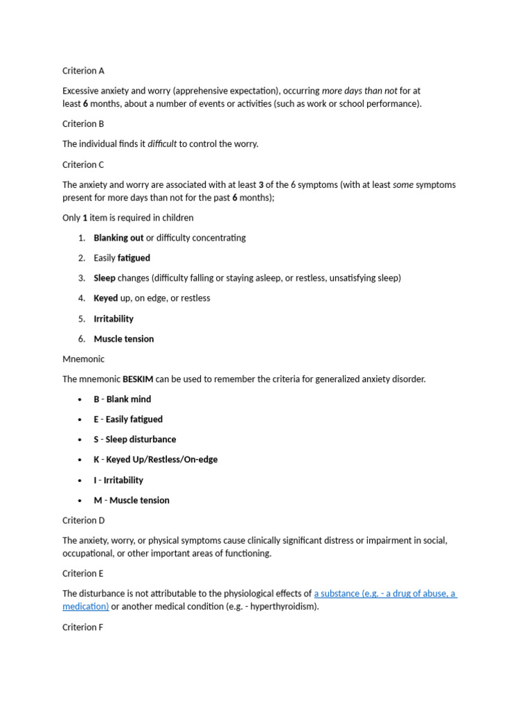 GAD Diagnostic Criteria and Mnemonic | PDF | Anxiety | Panic Attack